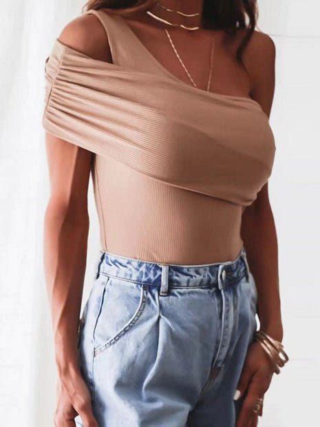 Sloping Shoulder Tube Top Sleeveless T Shirt