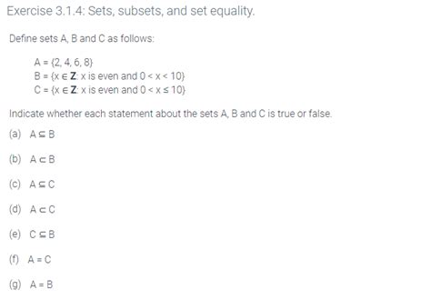 Solved Exercise 3 1 4 Sets Subsets And Set Equality Chegg Com