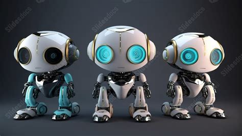 Set Of Playful Cartoon Character Ai Robots In D Renderings Powerpoint