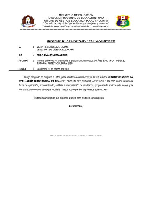 Informe Evaluación Diagnóstica 2025 Ept Pdf Enseñando