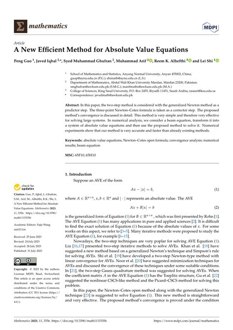 Pdf A New Efficient Method For Absolute Value Equations