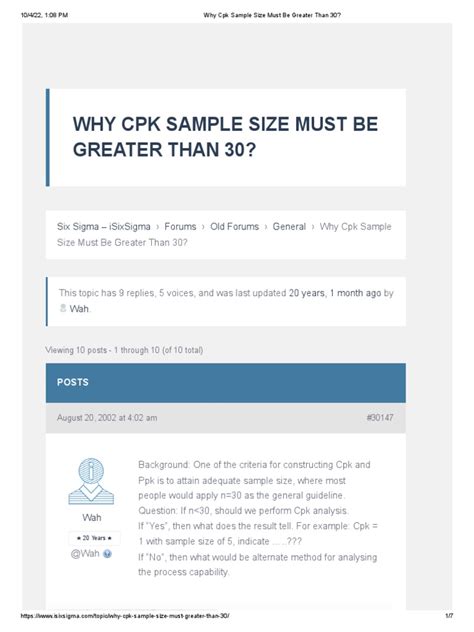 Why Cpk Sample Size Must Be Greater Than 30 Download Free Pdf Standard Deviation Sample