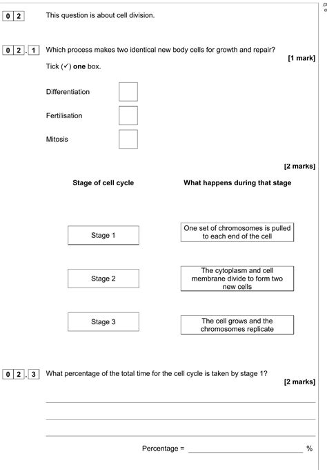 Gcse Aqa Biology 1 2 Cell Division This Question Is About Cell Divi
