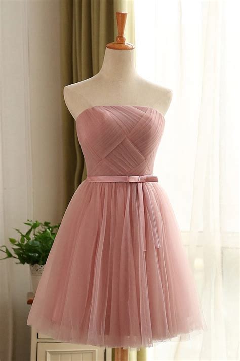 Robe Cocktail Mariage Rose Carnation Bustier Droit En Tulle Jmrouge Fr