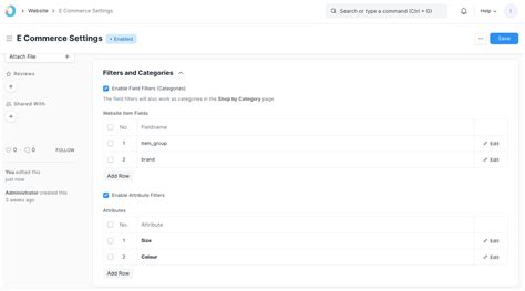 E Commerce Settings