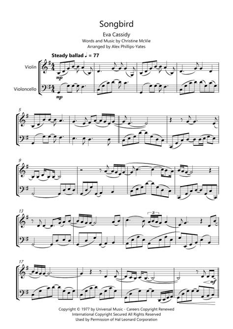 Songbird Arr Alex Phillips Yates By Fleetwood Mac Sheet Music For
