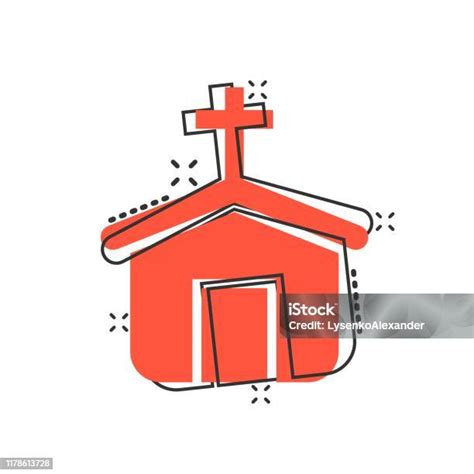 만화 스타일의 교회 아이콘입니다 흰색 고립 된 배경에 채플 벡터 만화 그림입니다 종교 건물 비즈니스 개념 스플래시 효과 건설 산업에 대한 스톡 벡터 아트 및 기타 이미지