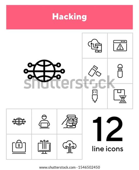 Hacking Line Icon Set Programmer Computer Stock Vector Royalty Free Shutterstock