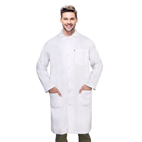 Dr Uniforms Snap Closure Knee Length Long Lab Coat White Laboratory