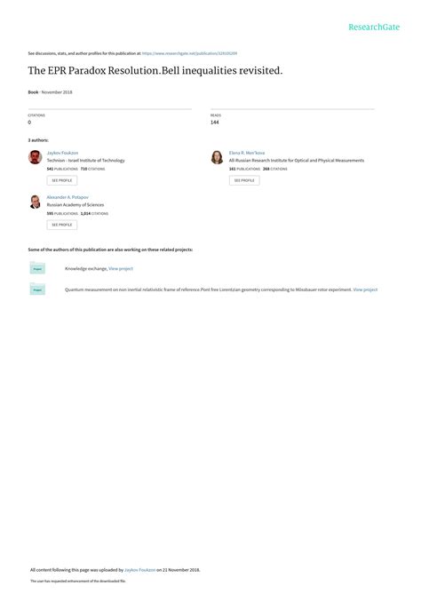 Solution The Epr Paradox Resolution Bell Inequalities Revisited