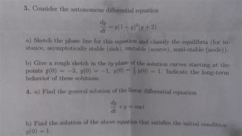 Solved 3 Consider The Autonomous Differential Equation Chegg