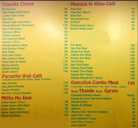 Menu At Chaat Bazaar Pune Sagar Arcade