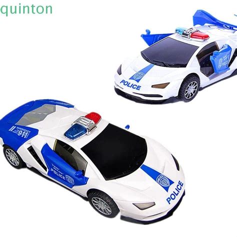 Quitonรถตํารวจไฟฟ้า ไฟกระพริบเพลงเสียงรถตํารวจของเล่น ของเล่นเด็ก 360 หมุนไฟ Led เรืองแสงรถของ