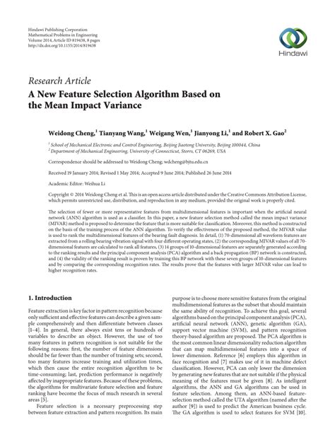 Pdf A New Feature Selection Algorithm Based On The Mean Impact Variance
