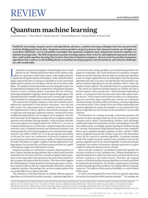 Quantum Machine Learning Pdf Quantum Computing Eigenvalues And