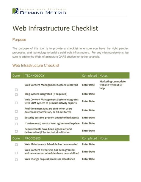 Web Infrastructure Checklist Pdf
