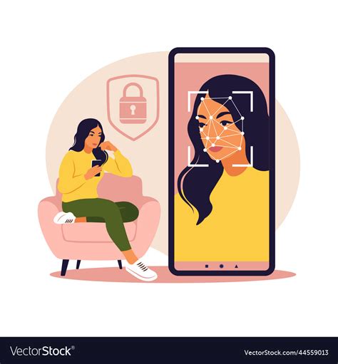 Facial Recognition System Concept Face Id Vector Image