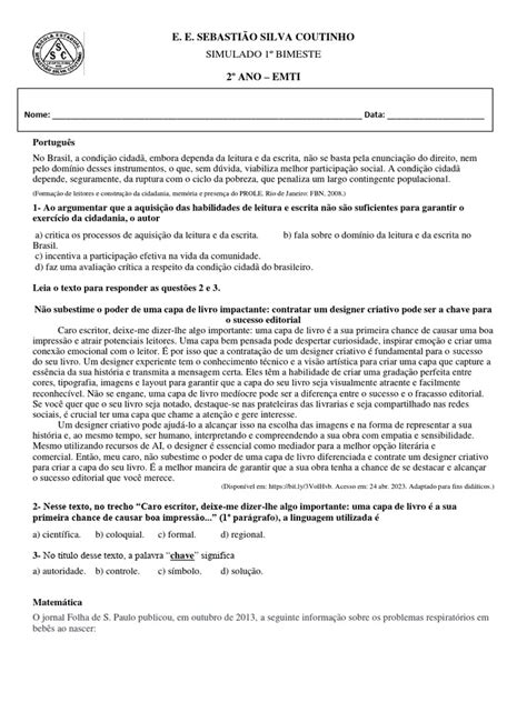 2º Ano Simulado Emti Pdf Aquecimento Global E Mudança Climática Poluição
