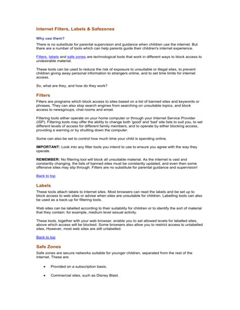 Internet Filters Labels Safezones
