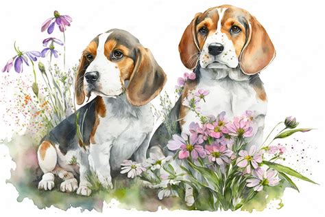 Spring Watercolor Beagle Puppies Graphic By Mamimo Shop · Creative Fabrica