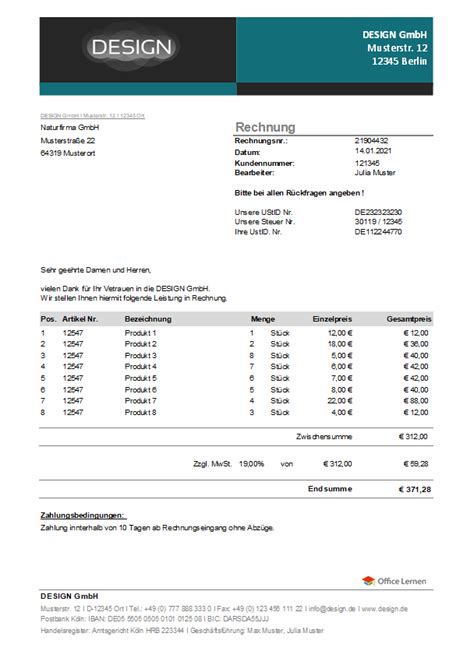 Excel Rechnungsvorlage für Fensterumschläge Farbblock office lernen