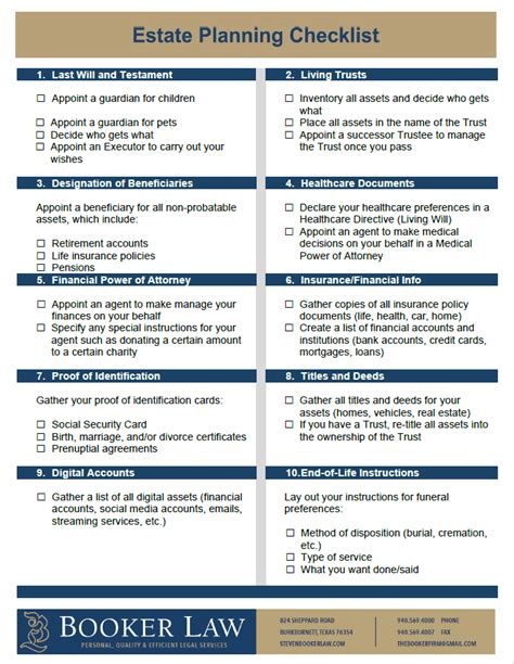 Estate Planning Checklist Wichita Falls Tx Ok Booker Law