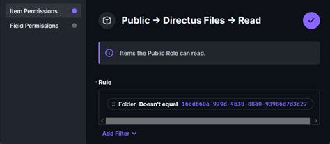 Directus_files item permissions Rule - Filter not working as expect w/ folder name does not ...