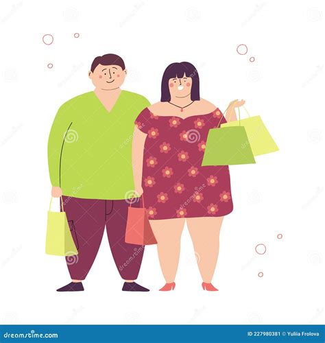 Happy Plus Size Woman And Man Are Doing Shopping Stock Vector