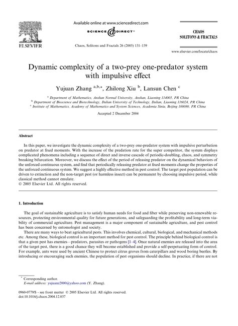 Pdf Dynamic Complexity Of A Two Prey One Predator System With