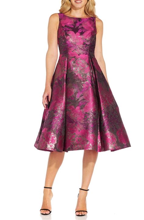 Adrianna Papell Metallic Floral Jacquard Fit And Flare Dress Nordstrom