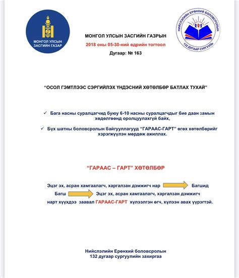МОНГОЛ УЛСЫН ЗАСГИЙН ГАЗРЫН 2018 оны 132 р бага сургууль