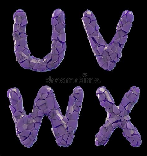 Plastic Letters Set U V W X Made Of 3d Render Plastic Shards Purple