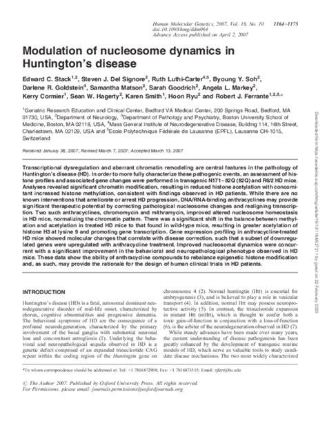 Pdf Modulation Of Nucleosome Dynamics In Huntingtons Disease