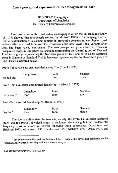 Can A Perceptual Experiment Reﬂect Tonogenesis In Tai Sealang