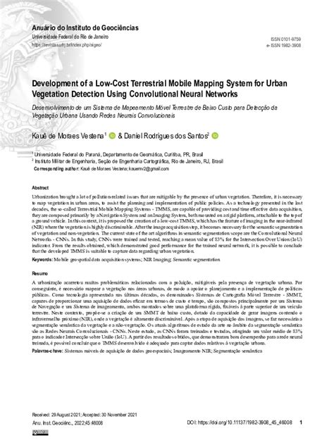 Pdf Development Of A Low Cost Terrestrial Mobile Mapping System For Urban Vegetation Detection