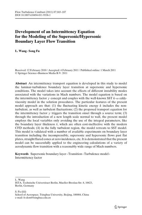 Pdf Development Of An Intermittency Equation For The Modeling Of The