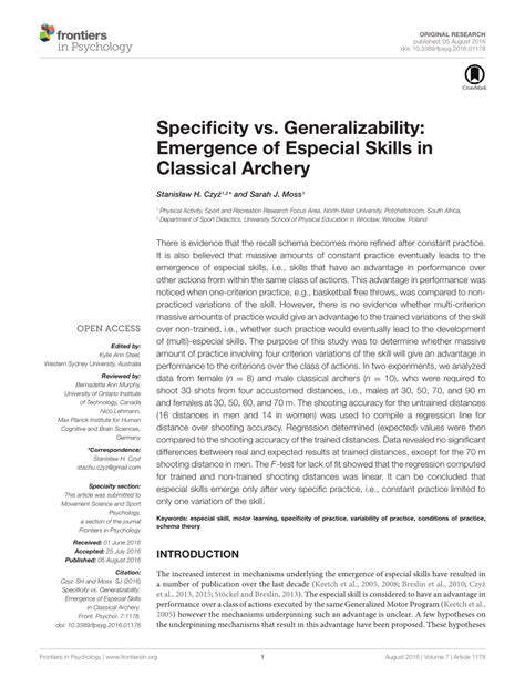 Pdf Specificity Vs Generalizability Emergence Of Especial Skills In Classical Archery