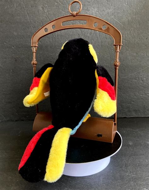 Electronic Talking Plush Toucan Bird Parrot On Swing Repeats Mimics 12