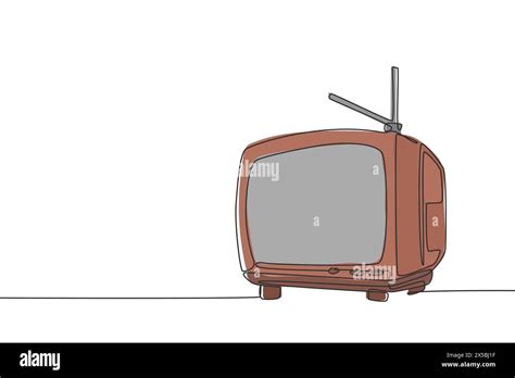 Single Continuous Line Drawing Of Retro Old Fashioned Tv With Internal