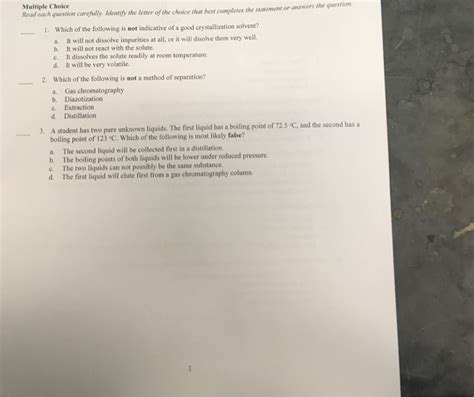 Solved Multiple Choice Read Each Question Carefully Identify Chegg