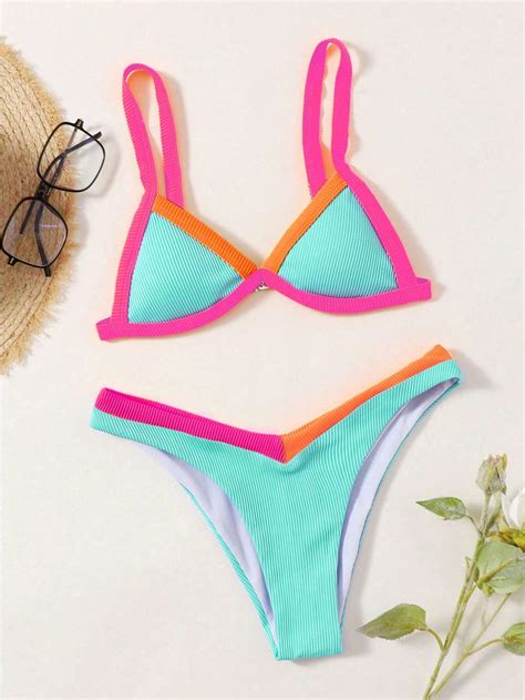 Shein X Lele Pons Shein Swim Sprty Summer Beach Contrast Binding