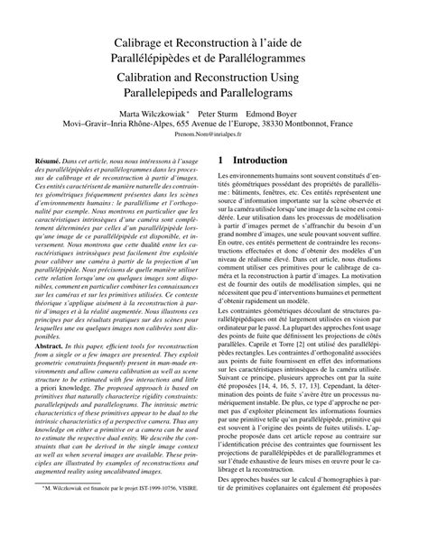 Pdf Calibrage Et Reconstruction à Laide De Parallélépipèdes Et De Parallélogrammes