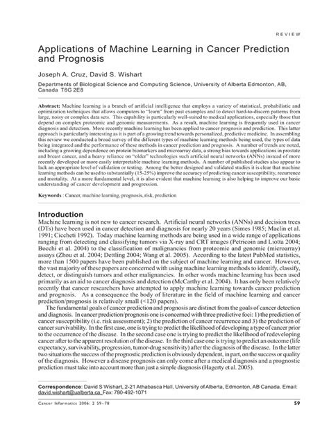 Applications Of Machine Learning In Cancer Prediction And Prognosis Pdf