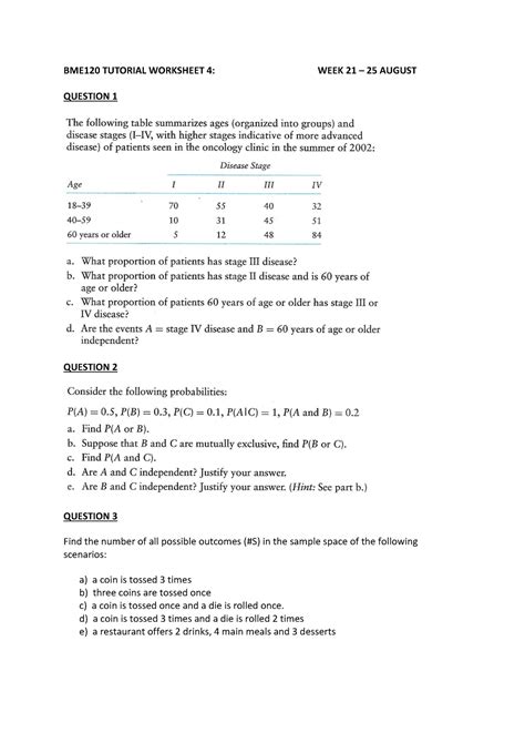 Bme120 Tutorial Worksheet 4 Bme120 Tutorial Worksheet 4 Week 21 25