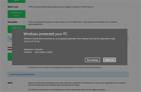 Windows Smartscreen Warning When Trying To Install Probate Plus Support