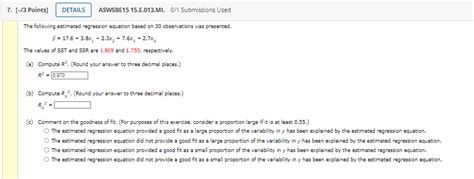 Solved The Following Estimated Regression Equation Based On