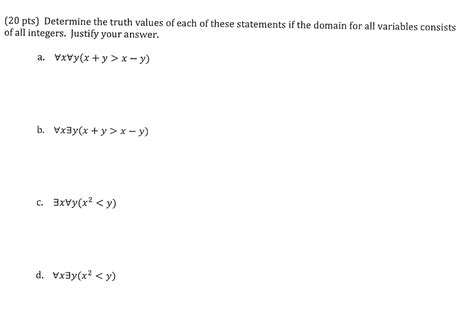 Solved Pts Determine The Truth Values Of Each Of These Chegg Com