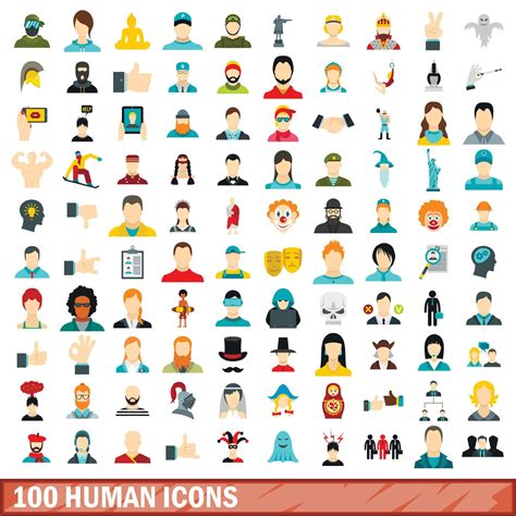 100 Human Icons Set Flat Style 8880946 Vector Art At Vecteezy