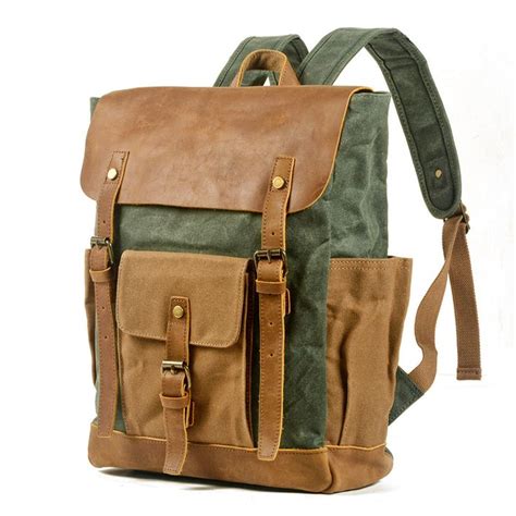 Handmade Waxed Canvas Laptop Backpack Canvas Travel Backpack Unisex