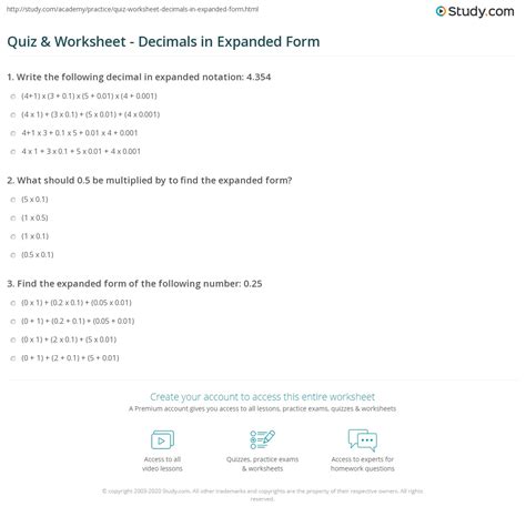 Quiz And Worksheet Decimals In Expanded Form